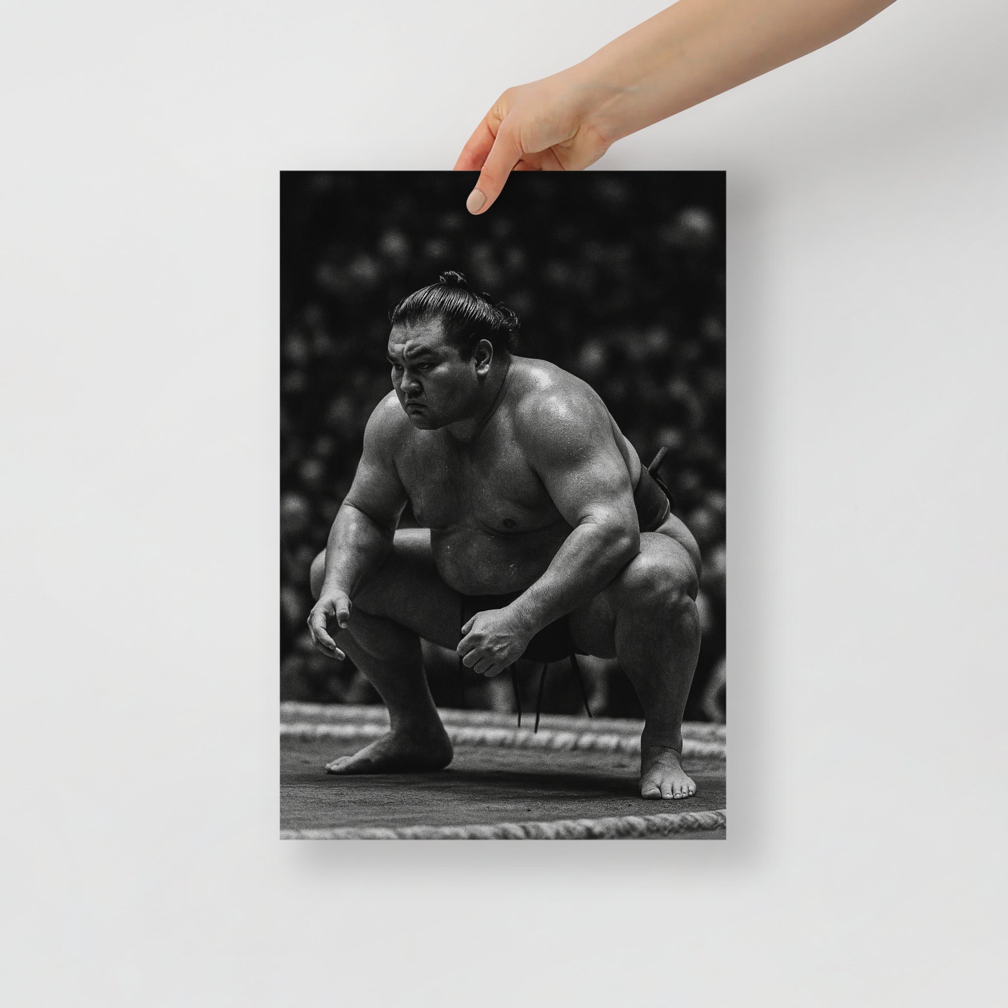 Intense Sumo Focus Poster – Japanese Wrestling Black & White Art – Sorakami